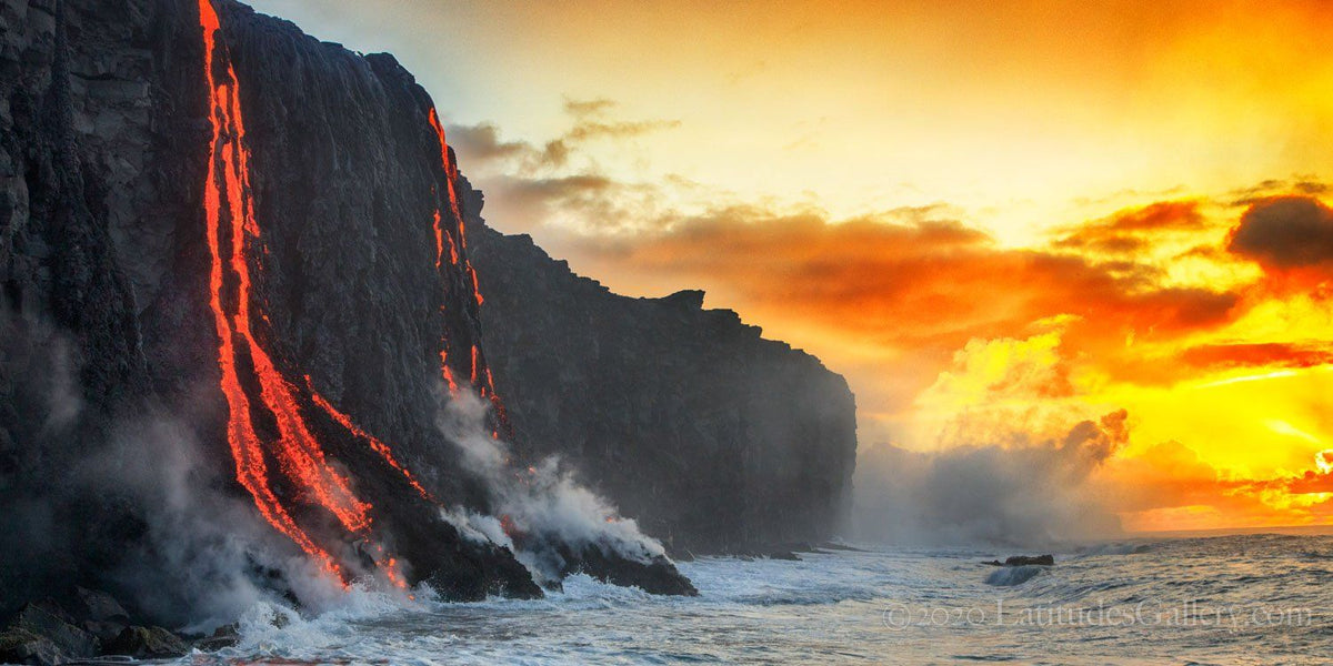 Lava Fall Sunrise - Hawaiian Island Lava Flow Into Ocean Photo ...